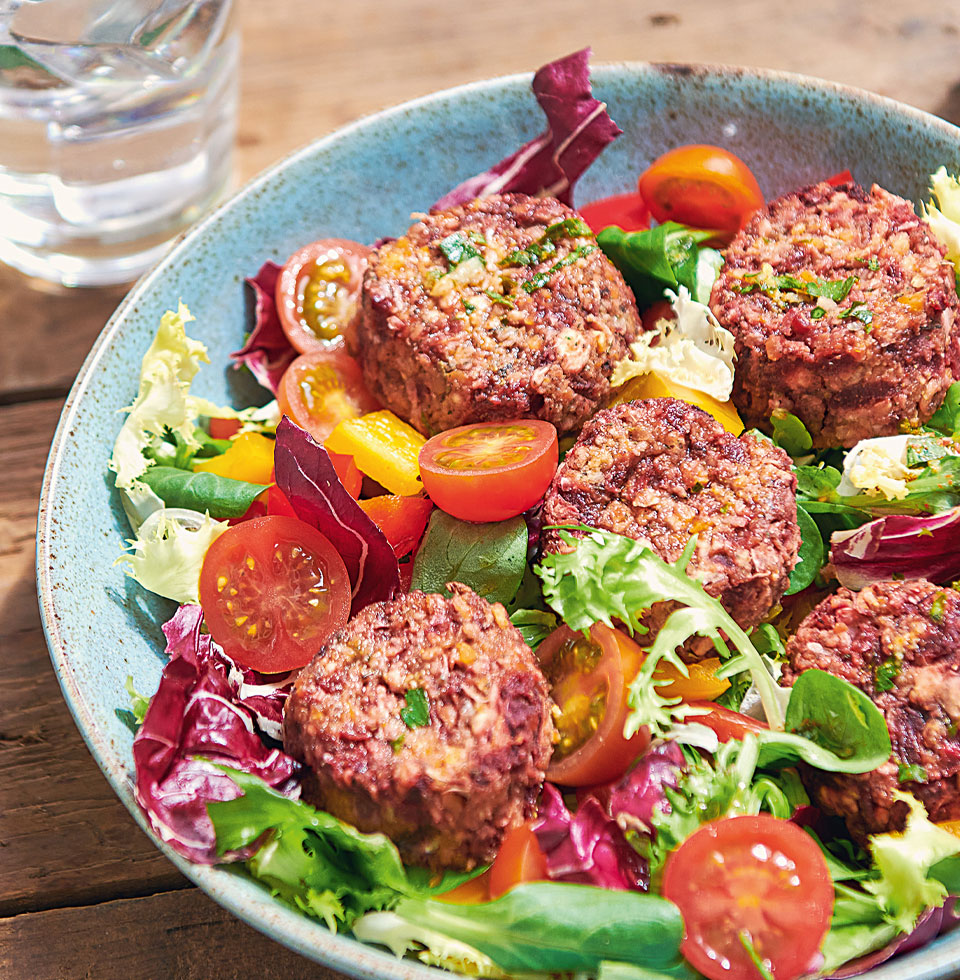 Beetroot Falafel with Moroccan Salad Pot – Bar & Kitchen